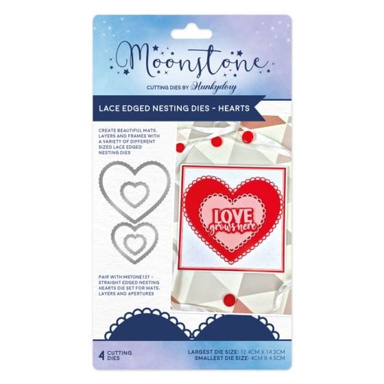 Moonstone Dies - Lace Edged Nesting Dies - Hearts | Hunkydory Crafts