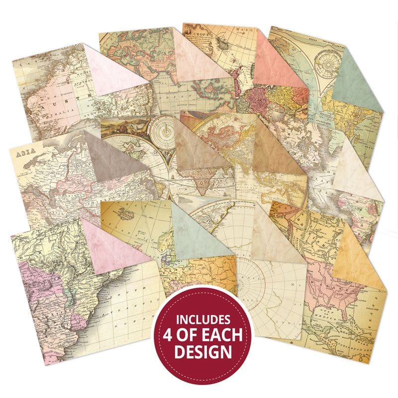 Duo Design Paper Pad - Vintage Maps & Aged Paper | Hunkydory Crafts