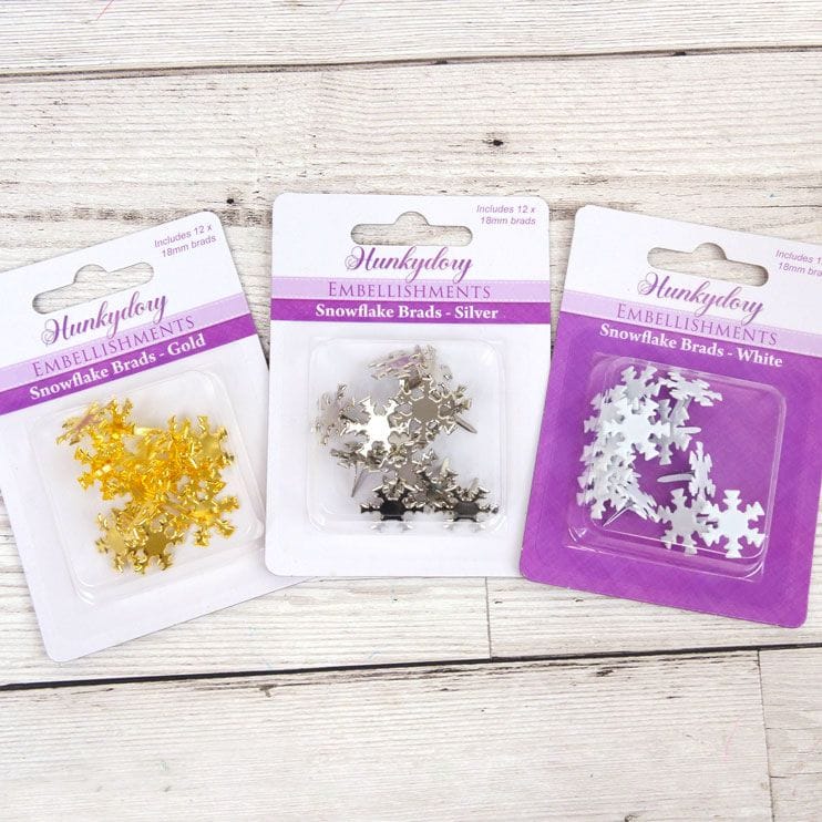 Snowflake Brads Multibuy - Gold, SIlver & White | Hunkydory Crafts